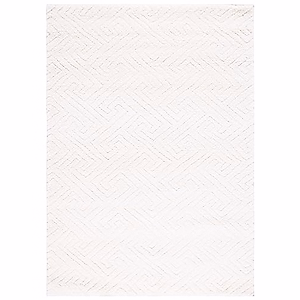 Safavieh Tahoe Shag Collection Area Rug - 5' x 7', White, Geometric Design, 1.2-inch Thick Ideal for High Traffic Areas in Living Room, Bedroom, Dining (THO652A-5)