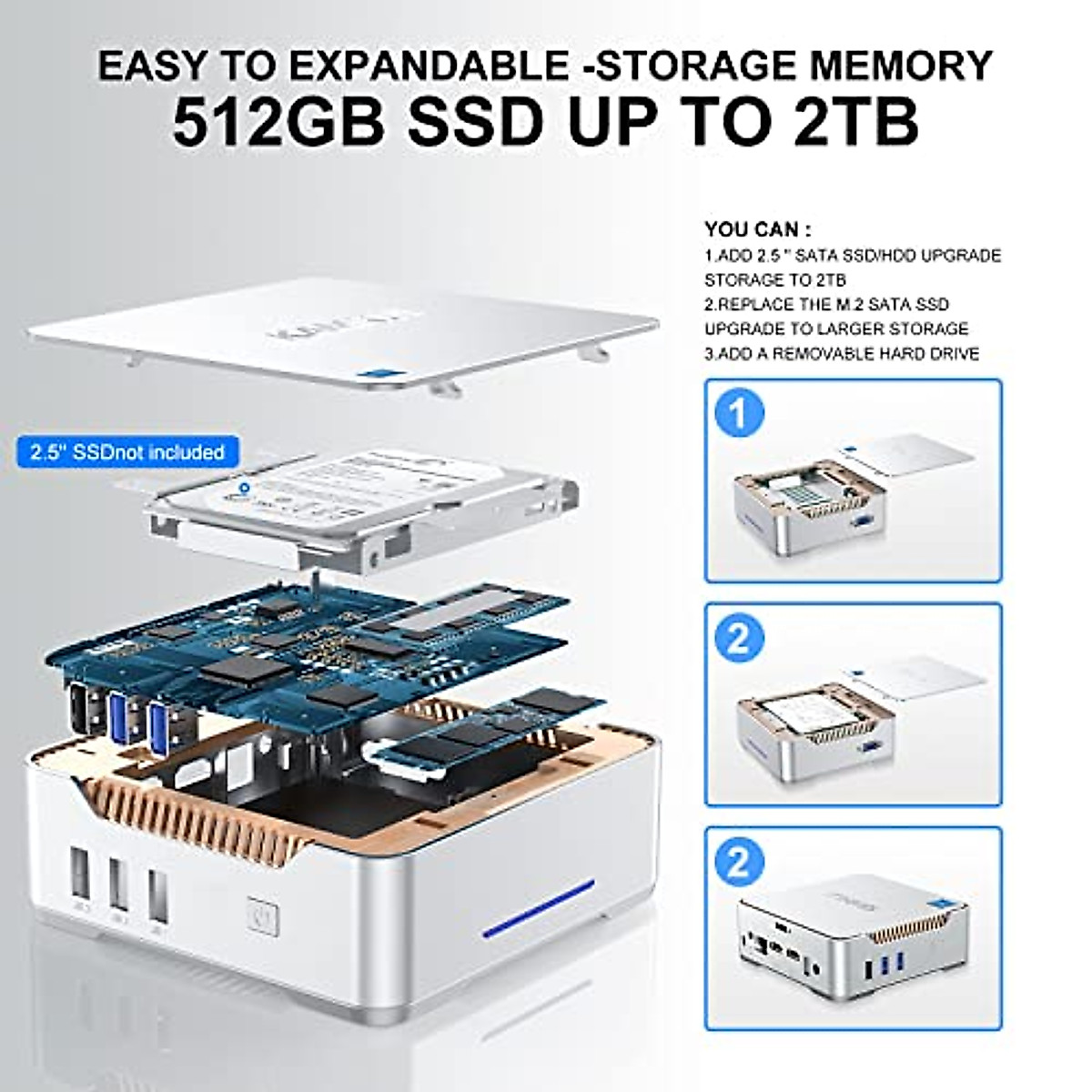 KAMRUI GK3 Plus Mini PC,12th Intel Alder Lake- N95 (up to 3.4GHz) 16GB RAM 512GB M.2 SSD Micro PC, Gigabit Ethernet, 4K UHD, Dual Wi-Fi, BT 4.2 Home/Business Mini Desktop Computer
