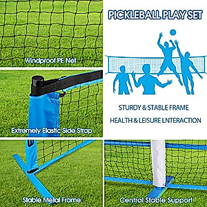 Portable Pickleball Net Set, EPOGG Official Size Pickleball Net System with 4 Pickleball Paddles, 2 Outdoor Pickleballs, Carry Bag and Heavy Duty Steel Frame for Professional Sports Training