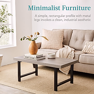 Best Choice Products 44in Modern Coffee Table Butcher Block Top Large Accent Table, Rectangular Wood Industrial Rustic Coffee Table for Living Room w/ 2in Metal Legs, 3in Tabletop - Gray