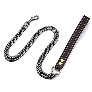 EZURI Traction Rope Pet Dog Leash Gold Chain Puppy Collar Necklace Stainless Steel Bulldog Collar Leash 17mm Small Middle Large Dog Leash (Color : A, Size : 1)