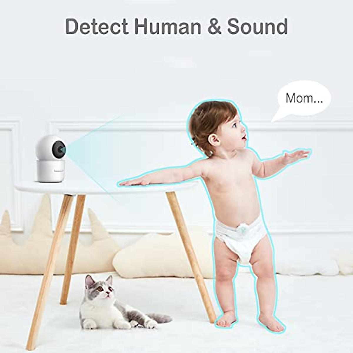 Sense-U Smart 2K Video Baby Monitor, FSA & HSA Eligible, Pan/Tilt, Person/Baby Crying/Motion Detection, 2-Way Talk, Night Vision, Background Audio, No Monthly Fee, (Compatible with Smart Baby Monitor)