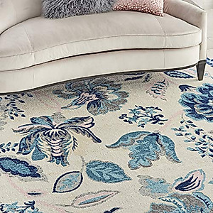 Nourison Tranquil Floral Ivory/Light Blue 8' x 10' Area -Rug, Easy -Cleaning, Non Shedding, Bed Room, Living Room, Dining Room, Kitchen (8x10)