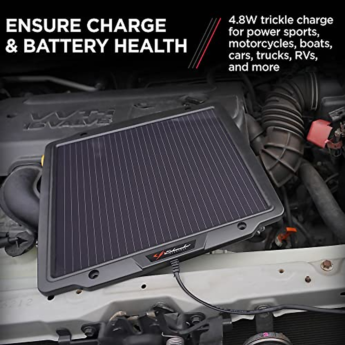 Schumacher SP-400 Solar Battery Charger and Maintainer - 4.8 Watt, 12V - For Cars, Boats, Motorcycles, Snowmobiles, Trucks, RVs , Black