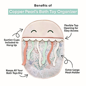 Oceana Bath Toy Organizer with Suction Cups by Copper Pearl: Extra-Large Mesh Bath Toy Holder for Bathtub, Quick-Dry Bath Toy Storage Net, Convenient Bath Toy Net for Tub - Finn