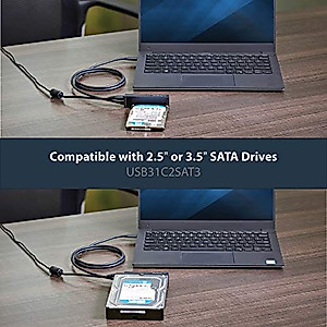 StarTech.com USB C to SATA Adapter Cable - for 2.5 / 3.5” SATA Drives - 10Gbps - USB 3.1 - SATA to USB Adapter - External Hard Drive Cable (USB31C2SAT3)