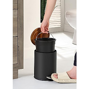 SunnyPoint Extra Small Trash Can (3 Liter /0.8Gallon) with Plastic Inner Bucket; Bathroom, Office,Kitchen and Bedroom Step On and Slow Close (BLK); Inner Bucket Size: 6.1" D X 7.2" H