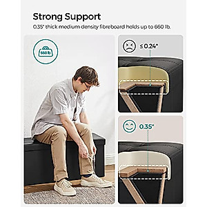 SONGMICS 43 Inches Folding Storage Ottoman Bench, Storage Chest, Footrest, Coffee Table, Padded Seat, Faux Leather, Holds up to 660 lb, Black ULSF701