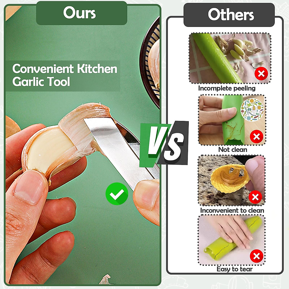 Palksky 3PCS Garlic Peeler, Stainless Steel Garlic Peeler Skin Remover, Easily and Quickly Garlic Peeled