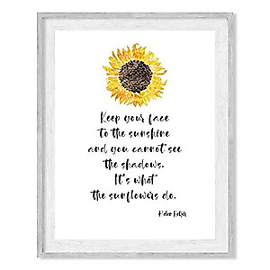 Helen Keller Quotes-"Keep Your Face to the Sunshine-What Sunflowers Do" Inspirational Wall Art-8 x 10" Typographic Art Print w/Sunflower Image-Ready to Frame. Modern Home-Office-Studio-School Decor!