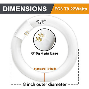 Celiwace FC8T9/WW 22 Watt and FC12T9/WW 32 Watt Set, 8 inch T9 22W Circular Light Bulbs Warm White, 12'' 32W Circline Fluorescent Bulb CRI 80, Soft White 3000K G10q