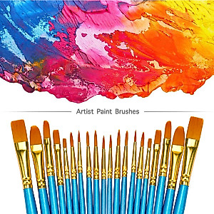 BOSOBO Paint Brush Sets, 6 Pack 60 Pcs Pointed-Round Tip Paintbrushes Nylon Hair Artist Acrylic Paint Brushes for Acrylic Watercolor Oil, Face Art, Model, Miniature Detailing & Rock Painting, Blue