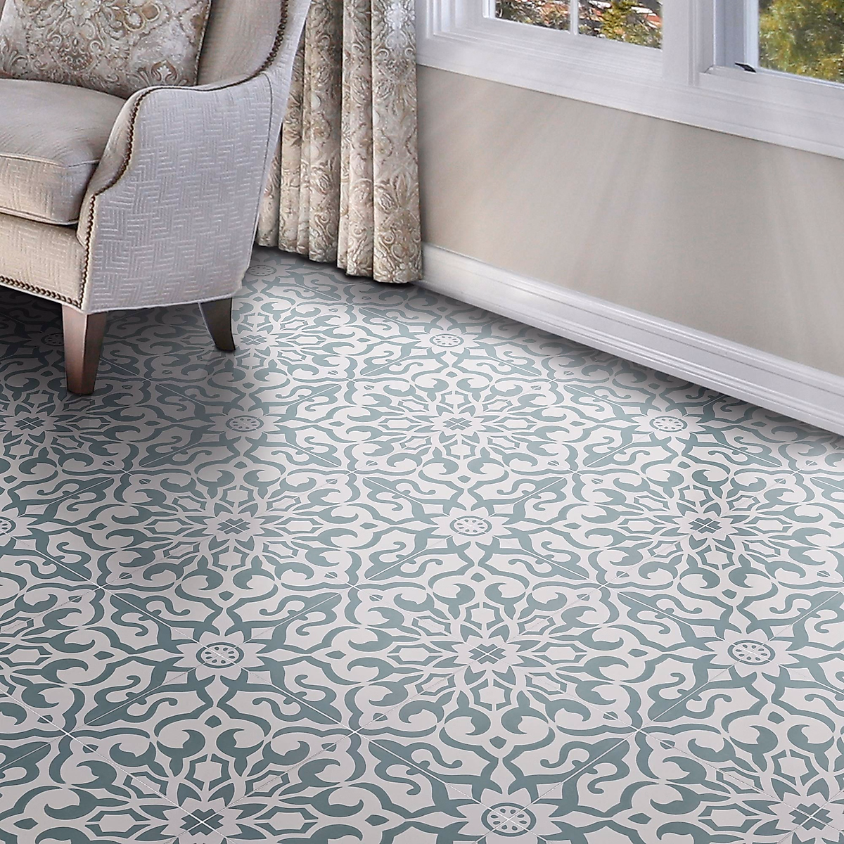 Moroccan Mosaic & Tile House CTP57-01 Atlas Handmade Cement Tile, 8''x 8", Light Green,White