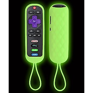 TOKERSE Glow in The Dark Remote Cover Compatible for TCL Roku RC280 RC282 TV Remote - Anti Slip Silicone Protective Cover Case Wrist Strap Compatible with TCL Roku TV Remote Control - Glow Green