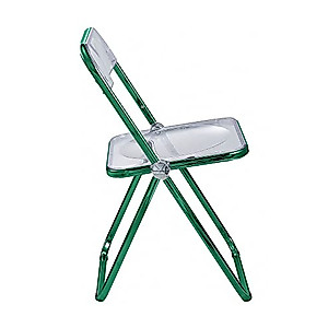 LeisureMod Lawrence Modern Transparent Acrylic Folding Chair with Metal Frame (Green)