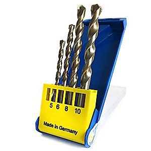 S&R Concrete Stone Masonry Drill Bit Set Made in Germany, 4 Pieces, 5 x 85/6 x 100/8 / 10 x 120 x 120 mm/Professional Quality
