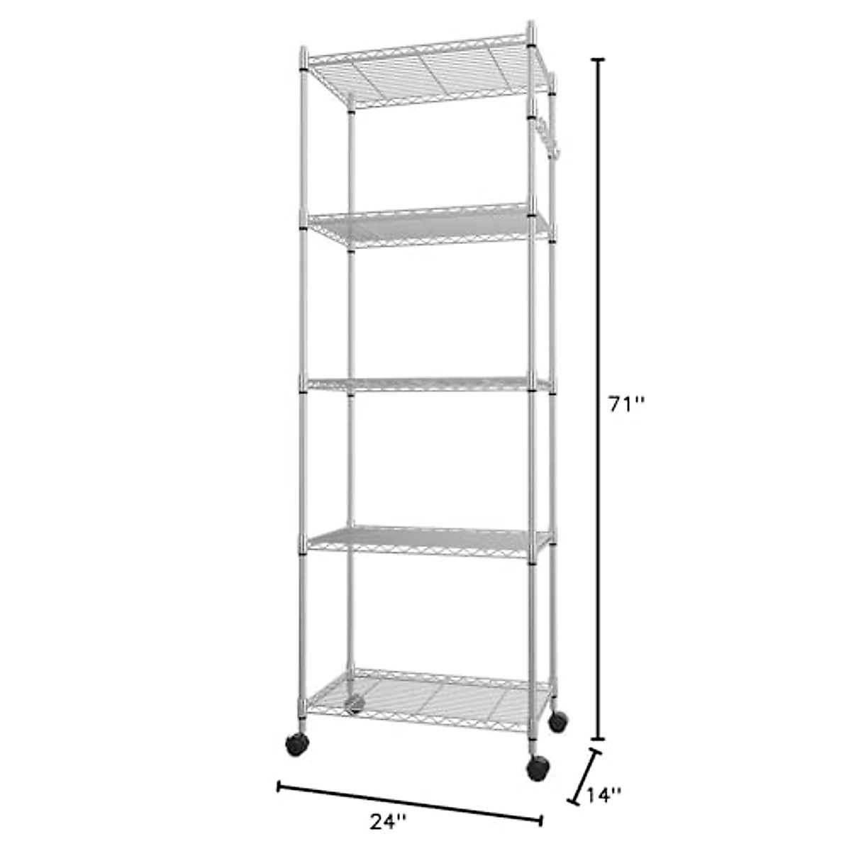 Devo Storage Shelf Metal Storage Shelves with Wheels, Stainless Steel Standing Shelf for for Kitchen, Laundry room, (24" * 14" * 71", Silver)