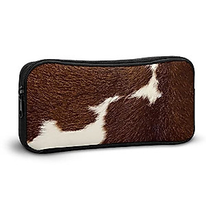 Real Brown And White Cow Hide Pencil Case Pen Bag Pencil Carrying Case Purse Organizer Pouch Makeup Storage Bag for Office/ College School