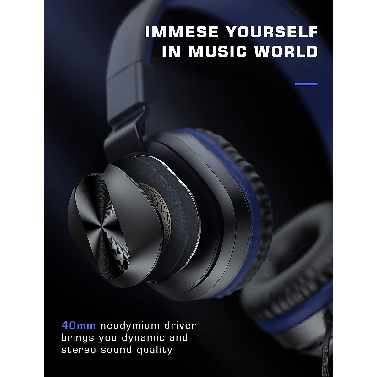 melso On-Ear Headphones with Microphone, Universal Wired Foldable for Adults Children Boys Girls Kids, Lightweight Portable Stereo Headphones with 1.5M Tangle-Free Cord for School Travel Blue