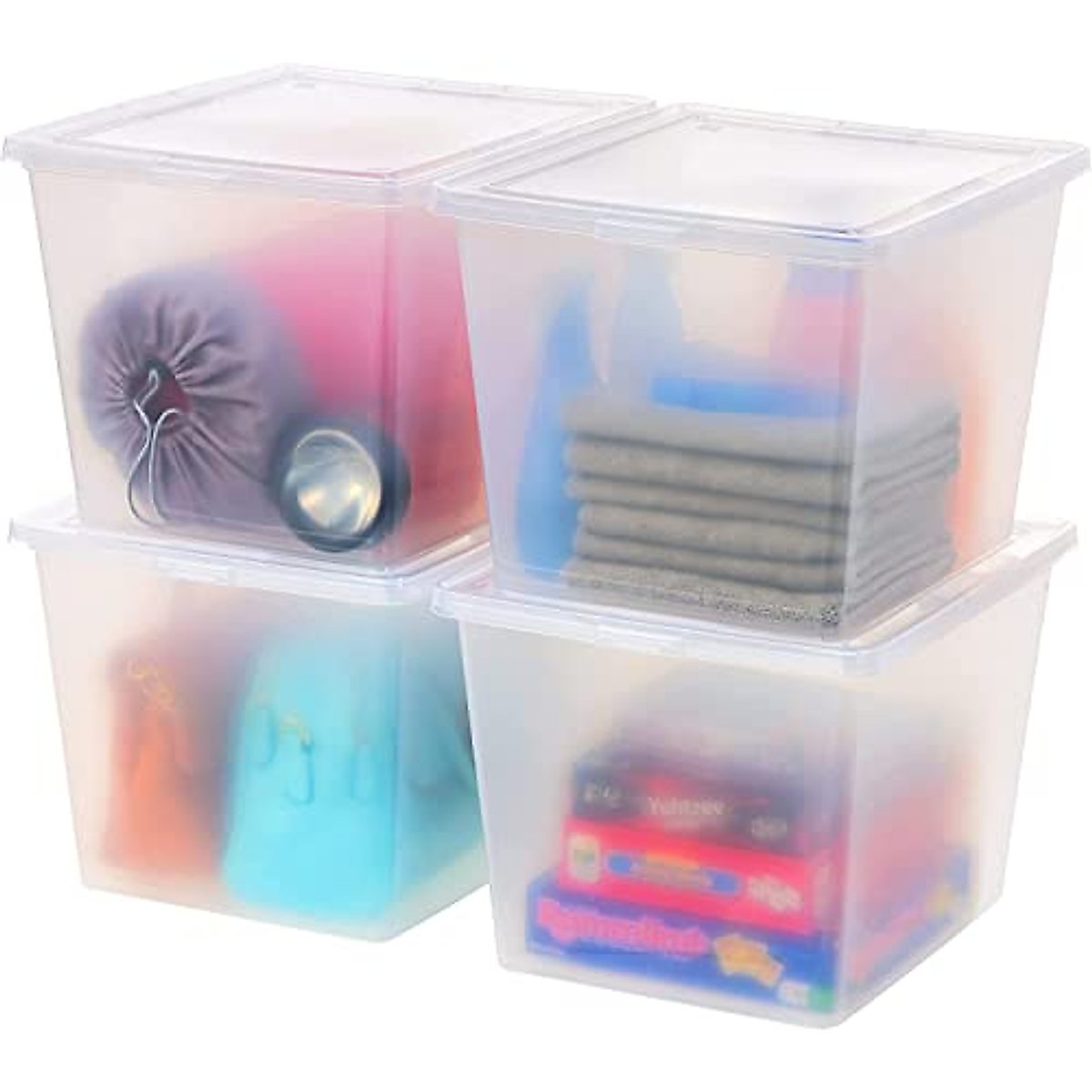 IRIS USA 36 Quart Plastic Storage Bin Tote Organizing Container with Latching Lid, Stackable and Nestable, Clear, 4 Pack