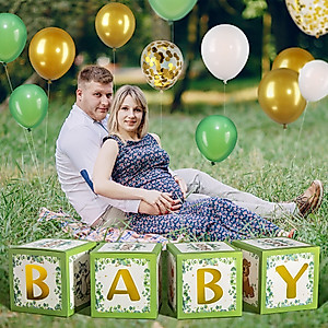 Sage Green Baby Shower Decorations, 4Pcs Neutral Baby Shower Boxes with 92pcs Balloons, Woodland Jungle Theme Baby Shower Decoration Backdrop for Baby Boy Girl Birthday Gender Reveal Party Supplies