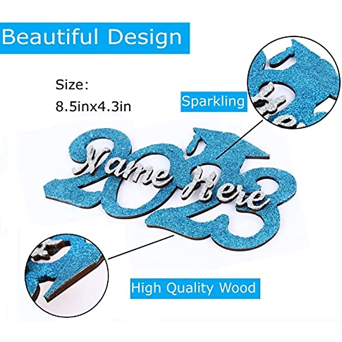 Personalized Custom Name Glitter Graduation Decorations Wood Sign Photo Prop Class of 2023 2024 2025 2026