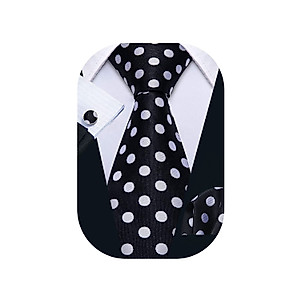 Barry.Wang Men's Fashion Polka Dot Woven Tie Set Black