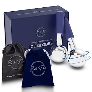 Belle Parie Ice Globes for Facials - 360° Rotating Ice Globes for Face to Reduce Puffy Eyes & Dark Circles - Stainless Steel Face Globes & Ice Balls for Face Roller to Tighten Skin & Diminish Wrinkles
