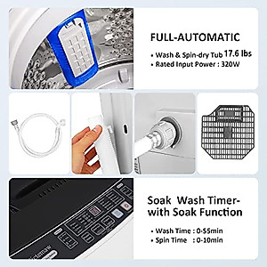 Portable Washing Homdox 17.8Lbs Portable Washer Machine with Drain Pump 1.92Cu.ft Capacity Full-Automatic Washer,with 10 Programs 8 Water Level Selections&LED Display Laundry Washer/Spinner for Home