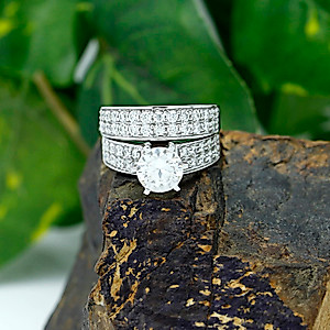 SAVEARTH DIAMONDS Center 7MM Round Cut Lab Created Moissanite Diamond Solitaire Bridal Set Engagement Ring in 10K Solid White Gold Jewelry for Women(1.75 Cttw)-7