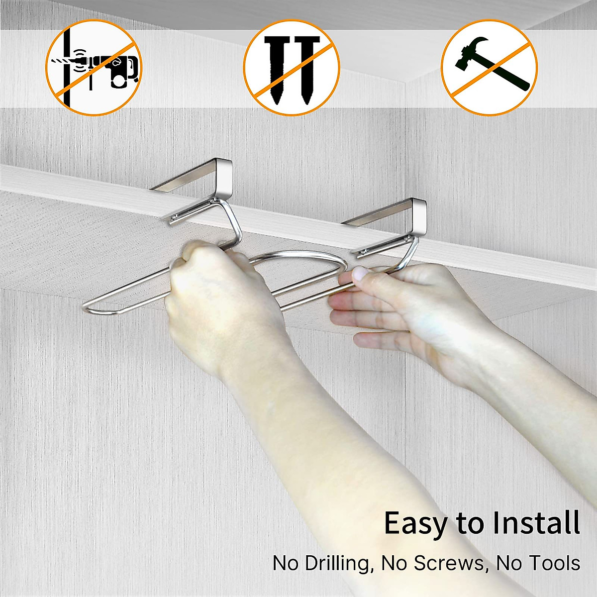 Tiilan Under Cabinet Stemware Rack, Hanging Wine Glass Holder for Kitchen, Bar, Pub - Stainless Steel, Pack of 1