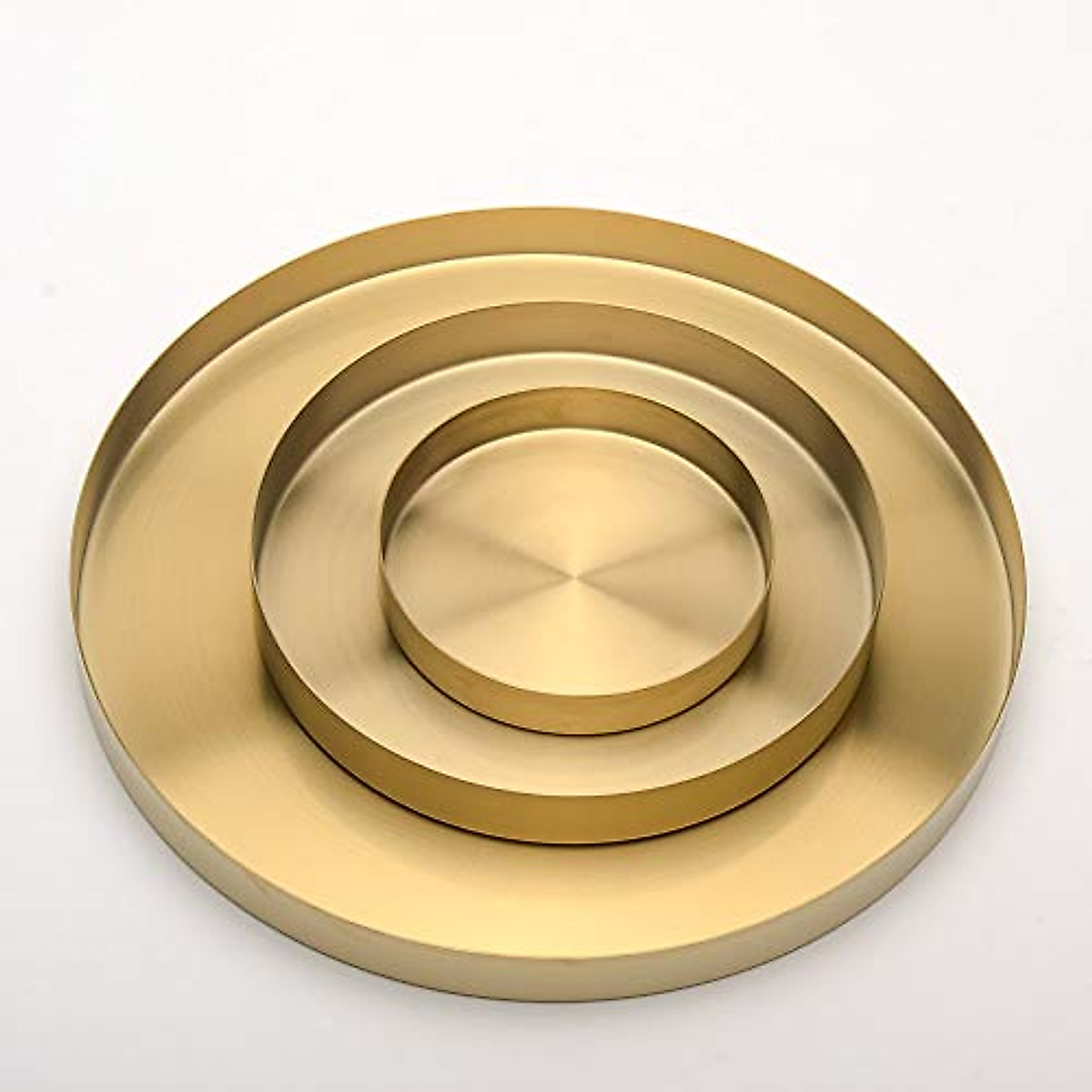Gold Round Storage Trays, Stainless Steel Metal Presentation Plates, Decorative Storage Organizer Serving Tray for Jewelry/Cosmetic/Kitchen Tableware, Simple Round Storage Dish