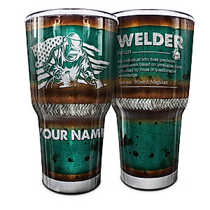N NAMESISS All Over Printed Tumbler, Welder Blue Tumbler 30OZ, Metal Magician Welder Symbol Tumbler, USA Flag, Welder Tumbler Custom Your Name Gift for Father, Gift For Him, Welder Father's Day