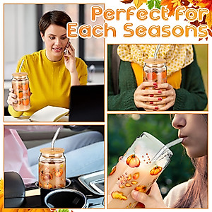 Cunhill 4 Pcs Iced Coffee Cup with Bamboo Lid and Straw 16oz Christmas Employee Appreciation Gift Glasses Cup Daisy Flower Butterfly Beer Can Cup Gift for Teacher Women Employee Coworker(Pumpkin)