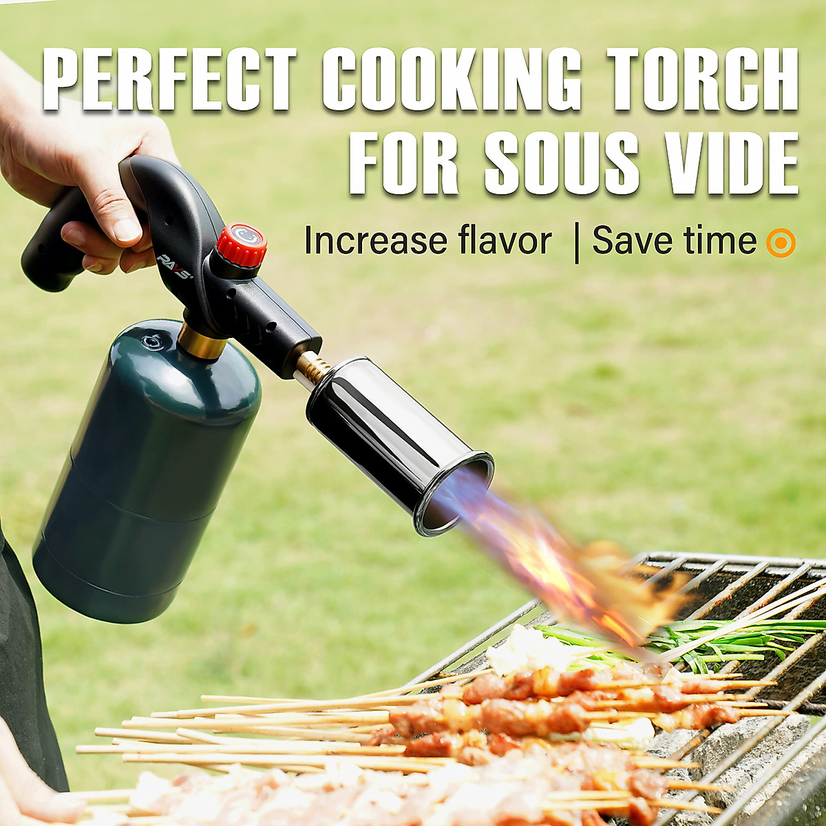 ravs POWERFUL Propane Cooking Torch, Searing Torch for Sous Vide, Steak, BBQ Grill Gun Kitchen Blow Torch, Handheld Culinary Torch for Creme Brulee, Campfire Charcoal Starter -Gas Tank Not Included