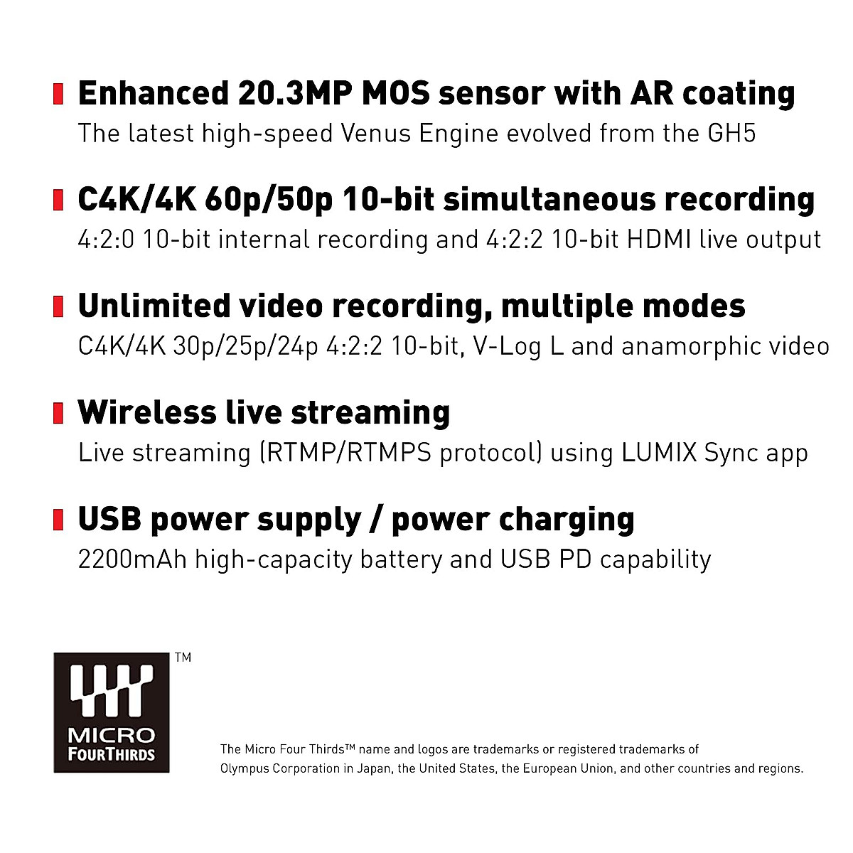Panasonic LUMIX GH5M2, 20.3MP Mirrorless Micro Four Thirds Camera with Live Streaming, 4K 4:2:2 10-Bit Video, Unlimited Video Recording, 5-Axis Image Stabilizer DC-GH5M2 (Renewed)