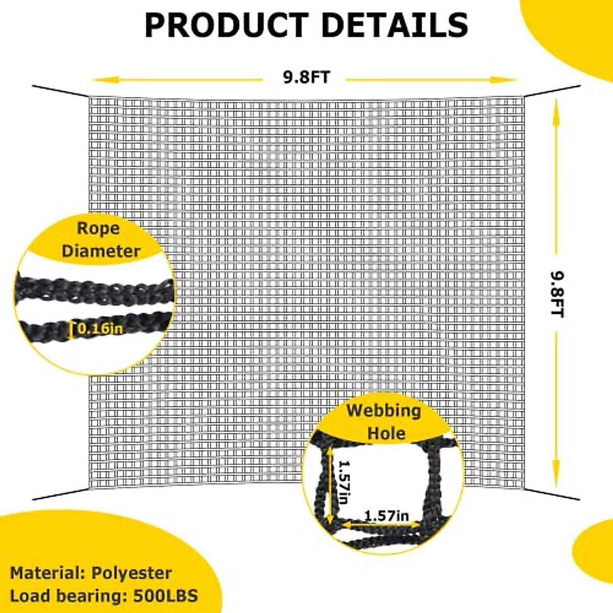 YUCHENGTECH Climbing Cargo Net 9.8' x 9.8' Kids Playground Net Double Layers Heavy Duty Backyard Net Bridge for Tree House Tree Fort Back Yard (9.8' X 9.8')