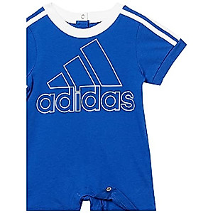 adidas baby boys Short Sleeve 3- Stripe Shortie Rompers, Team Royal Blue, 18 Months US