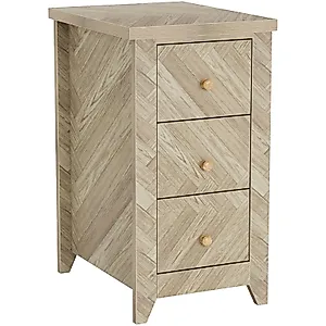 Anmytek Tall Narrow End Table with 3 Drawers, 25.8" H Skinny Nightstand Modern Bedside Table, Wood Narrow Side Table for Bedroom, Small Spaces, Sofa