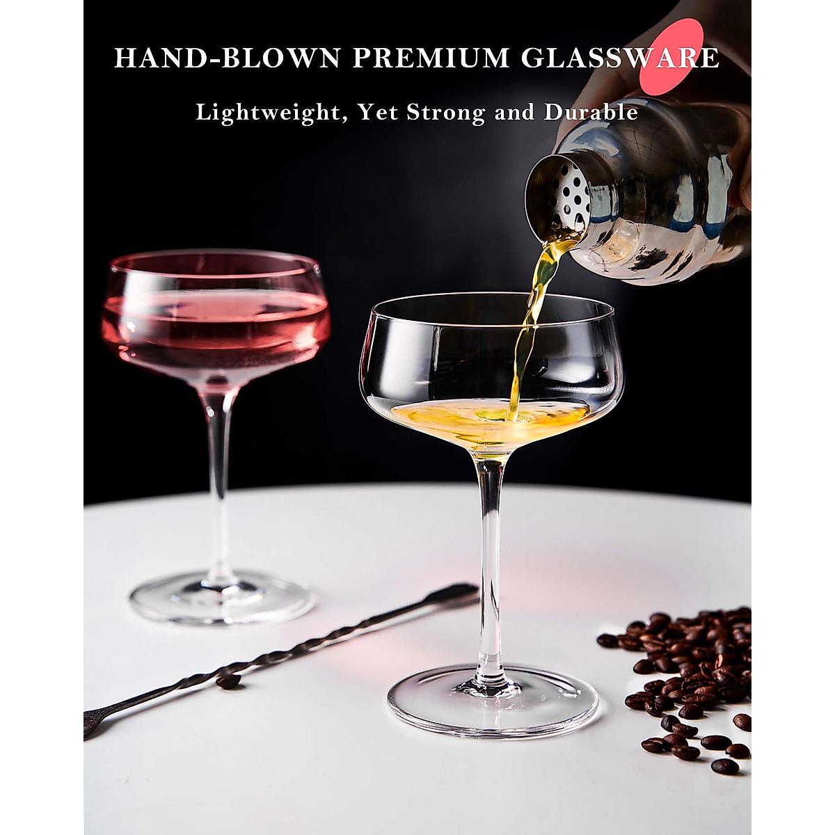 JBHO Martini Glasses and Champagne Flutes, Crystal Coupe Glasses Set of 4, Cocktail Glasses, Hand-Blown Champagne Coupe Glasses for Espresso Martini, Manhattan as Bar Glassware or Housewarming Gift