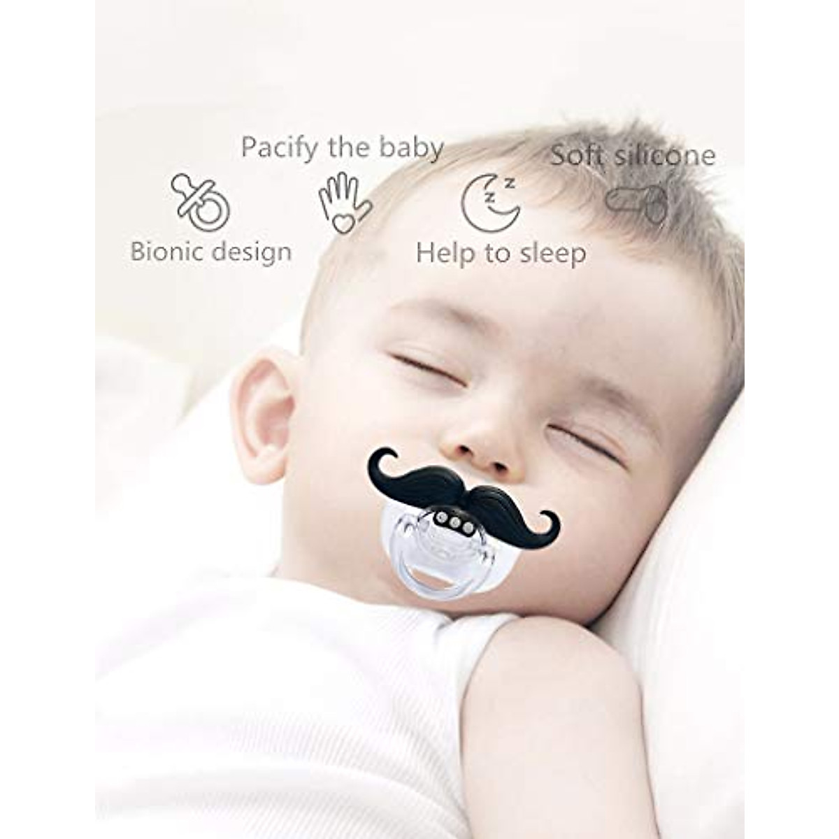 Baby Funny Pacifier Cute Kissable Mustache Pacifier for Babies and Toddlers Unisex - 0-6 Months Baby Orthodontic Mustache Pacifier BPA Free -Pack of 2 Black