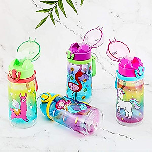 Home Tune 18 oz Cute Water bottle with Straw for Girls, BPA FREE Tritan & Leak Proof One Click Open Flip Top & Easy Clean & Soft Carry Loop (Unicorn)