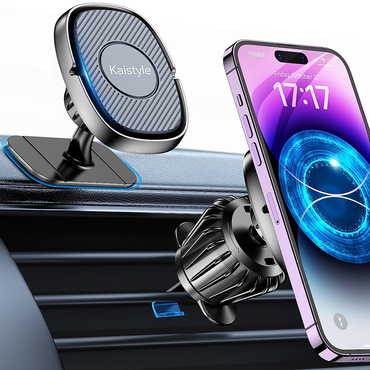 Kaistyle Magnetic Phone Holder for Car【Dash +Vent】 iPhone Magnetic car Mount for Cell Phone【Super Magnets】 Phone Holders for Your Car Magnetic Phone Mount Holder for All Smartphones & Tablet