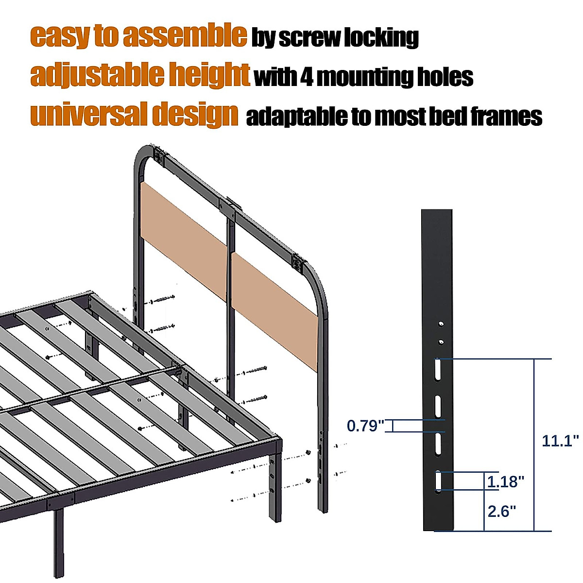 BOSRII Full Size Headboard Only, Wood Metal Headboard Only, Rustic Solid Wooden Head-Board Full Size, Adjustable Height Easy Assembly