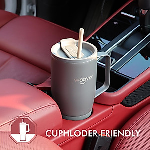 WOOVO 30 oz Tumbler with Handle and Straw - Insulated Double Wall Stainless Steel Water Bottle with SIlicone Boot - BPA Free Water Tumbler with Lid - Dishwasher Safe Cups Stay Hot Cold - Grey