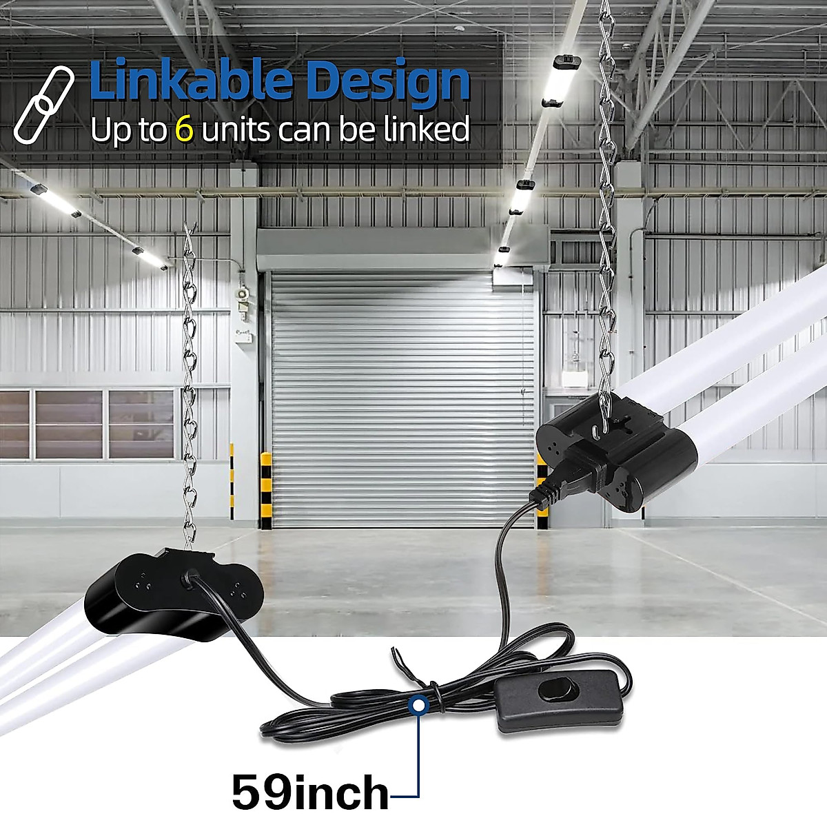 Hykolity 4 Pack Linkable LED Shop Light, 4FT 44W [300W Equivalent], 4600lm, 5000K Daylight, Plug-in Utility Light Fixture, Hanging or Surface Mount, Black - Energy Efficient Lighting Solution