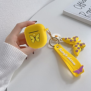 Case for Bose QuietComfort Earbuds II 2022, Cute Cartoon Butterfly Charm Soft Silicone Skin Women Girls Men Protective with Fun Cool Keychain for bose earbuds ii Case (Yellow)
