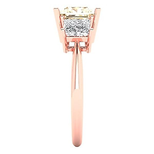 Clara Pucci 3.0 ct Princess Cut 3 Stone Solitaire Natural Brown Morganite Engagement Promise Anniversary Bridal Ring 18K Rose Gold 4.25