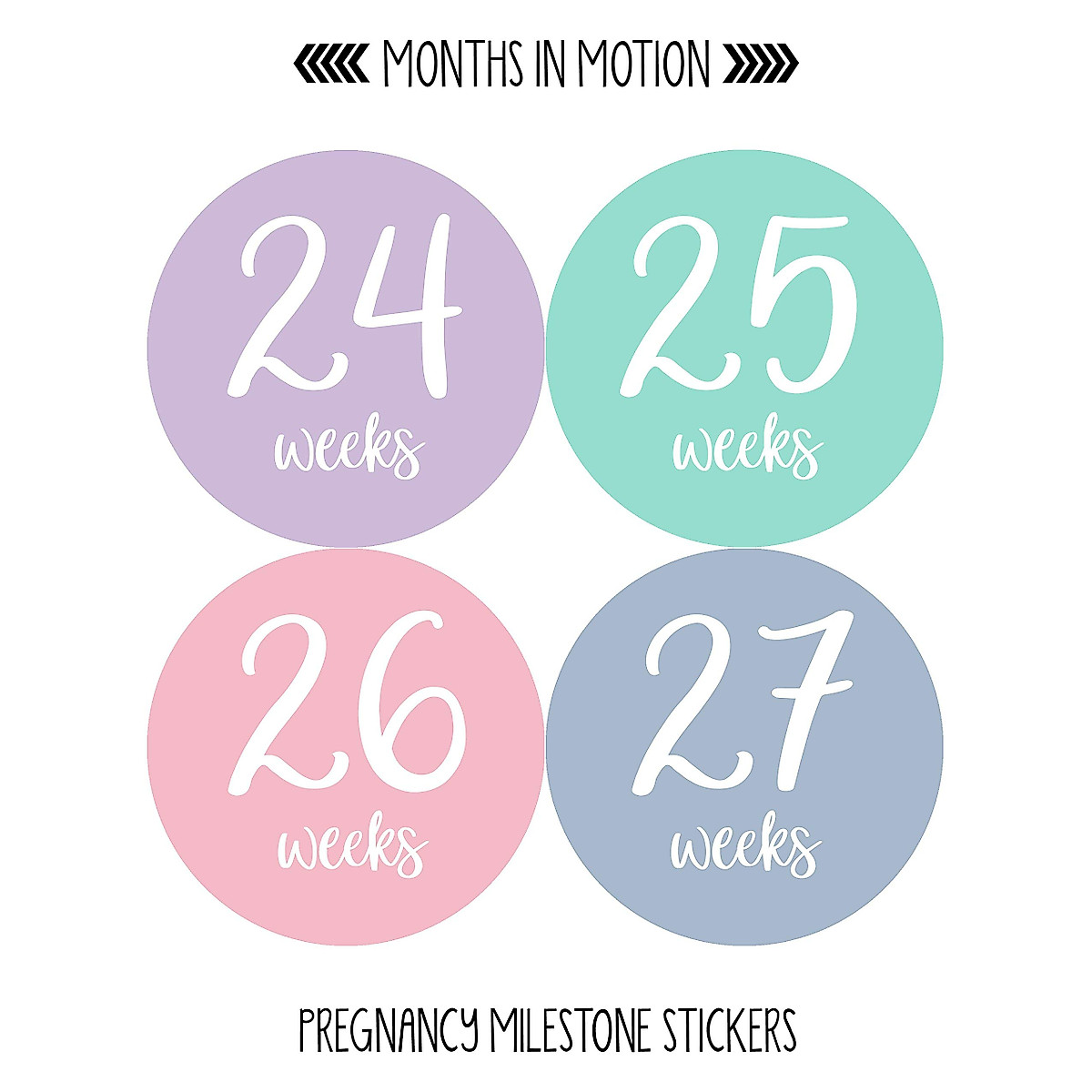 Months In Motion Pregnancy Weekly Belly Growth Stickers, 36 pcs - Purple Pink, Matte Finish, Cloth Surface, for Maternity Photo Sessions & Keepsakes