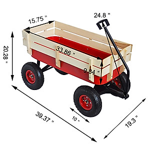 Heavy Duty Kid Wagons for Kids All Terrain Wagon Removable Wooden Wagons, Folding Wagons for Kids Gift, Christmas, Halloween, Back to School (Red)